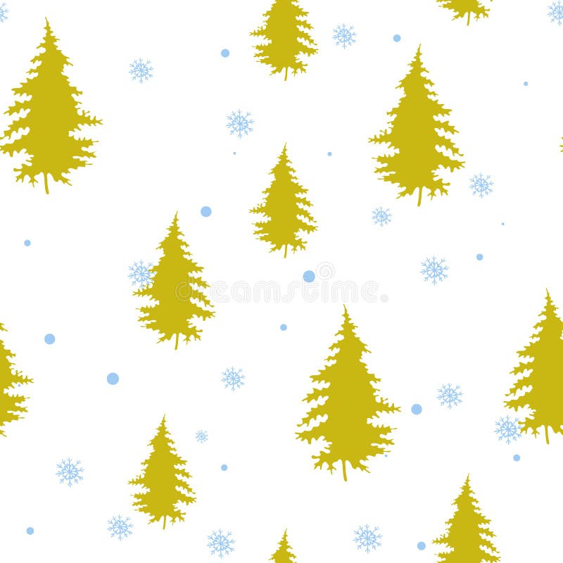 Pine Tree with Snowflakes on White Background Vector Pattern Stock ...