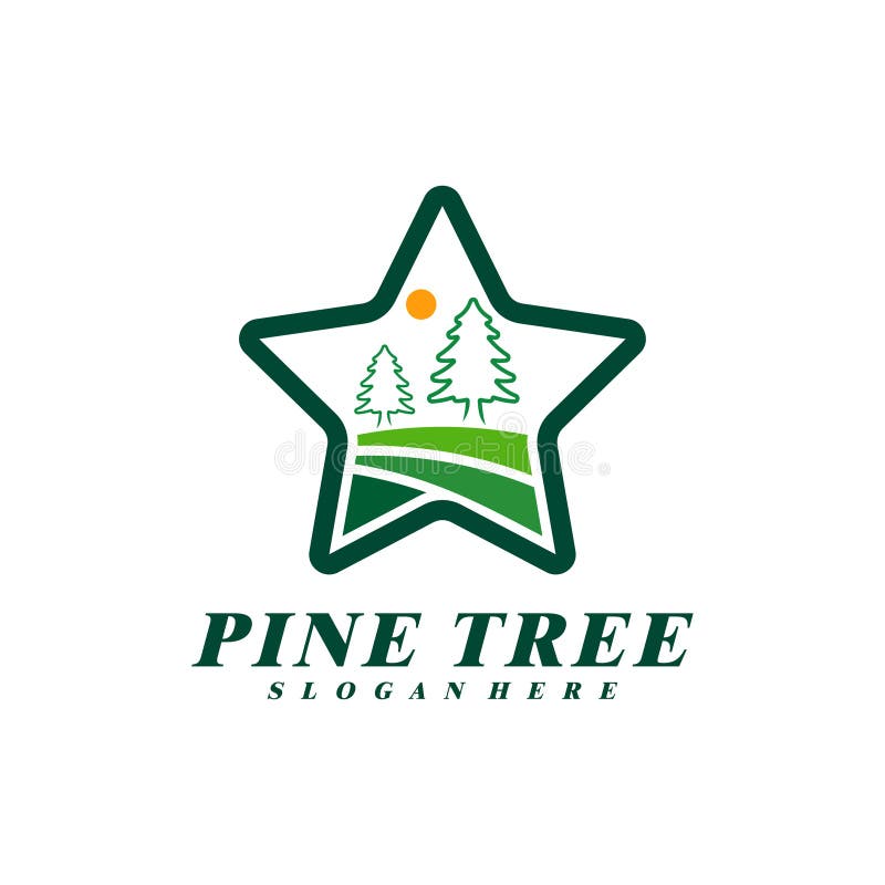 Pine Tree with Star Logo Design Vector. Creative Pine Tree Logo ...