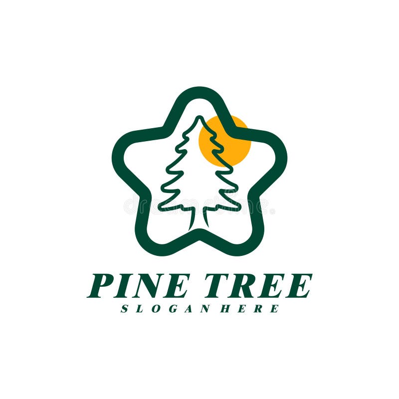 Pine Tree with Star Logo Design Vector. Creative Pine Tree Logo ...