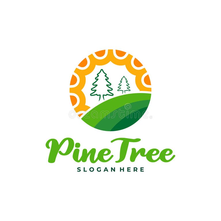 Pine Tree with Sun Logo Design Vector. Creative Pine Tree Logo Concepts ...