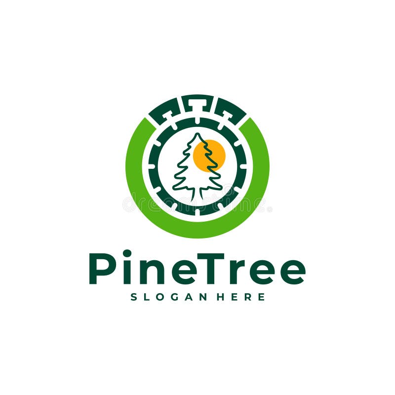 Pine Tree with Time Logo Design Vector. Creative Pine Tree Logo ...