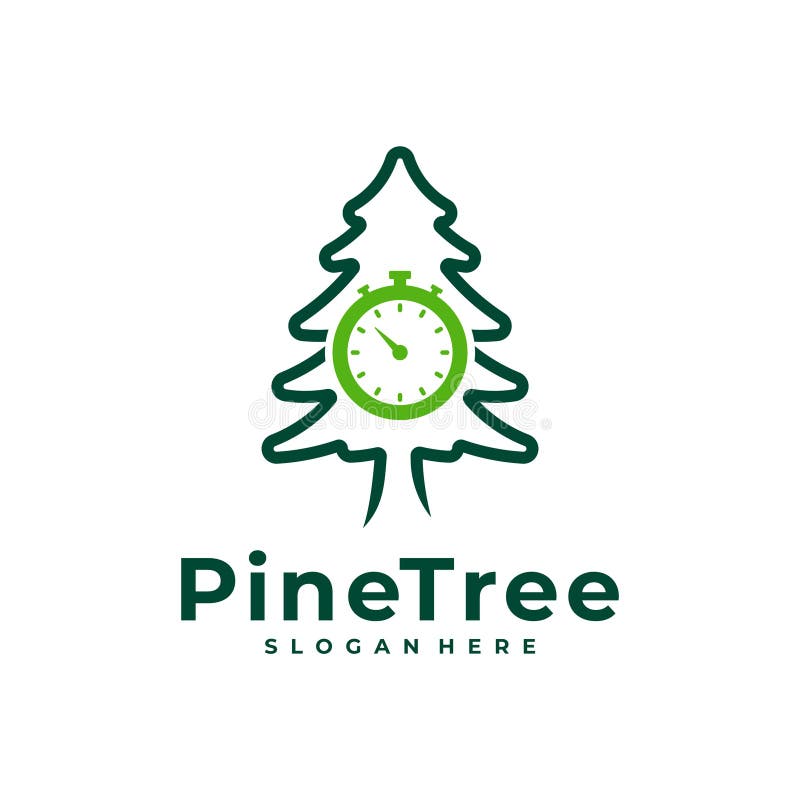 Pine Tree with Time Logo Design Vector. Creative Pine Tree Logo ...