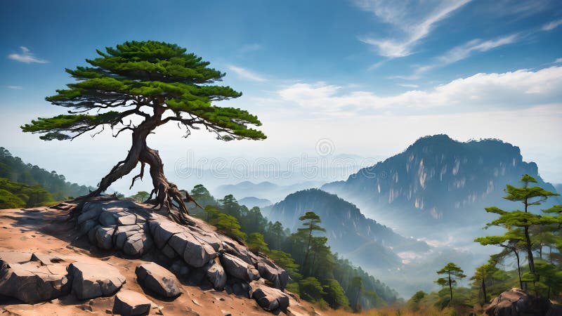 Pine Tree on Top of the Mountain. Beautiful Nature Landscape Stock ...