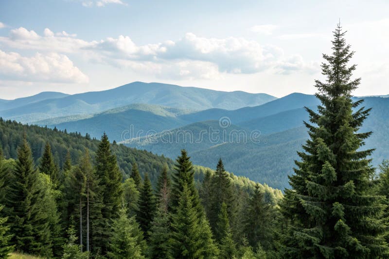 Pine Trees with Mountain Background Stock Illustration - Illustration ...
