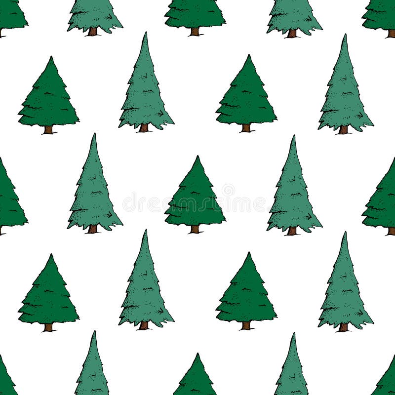 Pine Trees Seamless Pattern. Cartoon Spruce Forest Isolated on a White Background Stock Vector ...