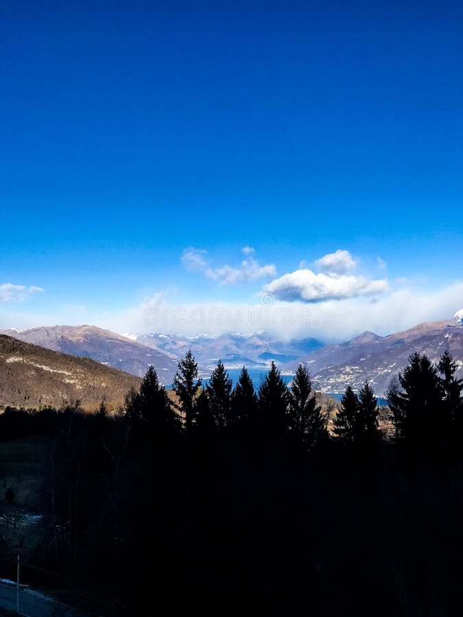 Pine Trees Silhouette in Italian Alp Mountains Landscape Stock Photo ...