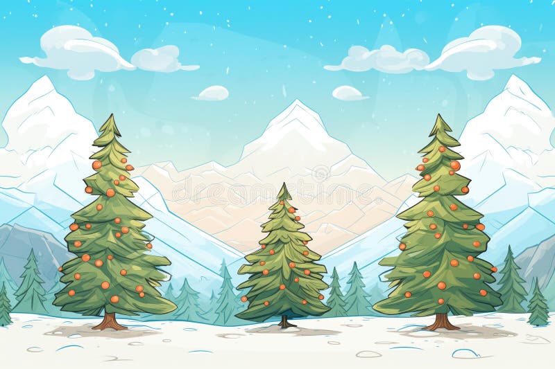 Pine Trees with Snow, Distant Snowy Mountain Background Stock Image - Image of landscape, winter ...