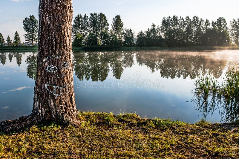 Landscape, Sunny Dawn with Road and Fisher Stock Photo - Image of ...