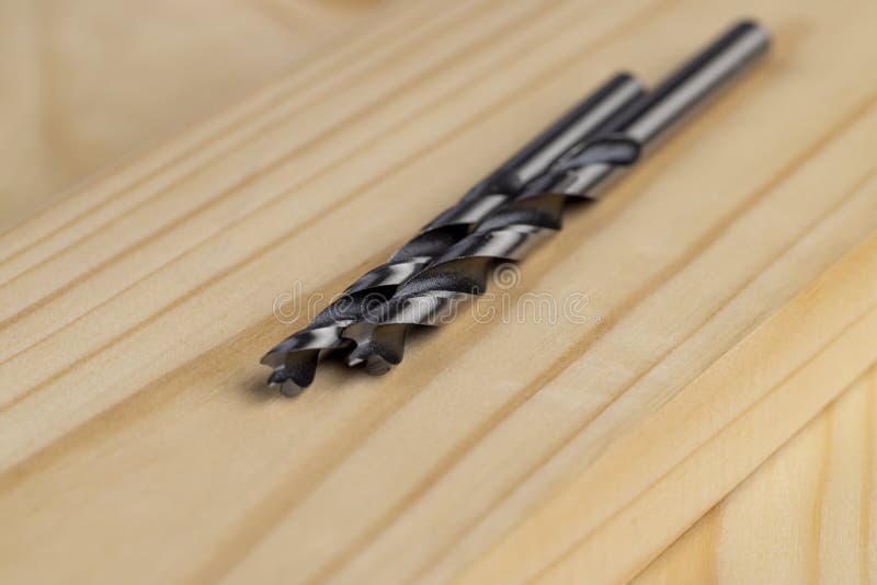 Pine Wood and Metal Drill Bit for Construction Work Stock Photo - Image ...