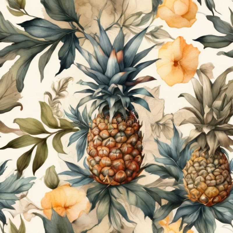 Watercolor Pineapple Pattern, Summer Vibes Fruit Design Stock ...