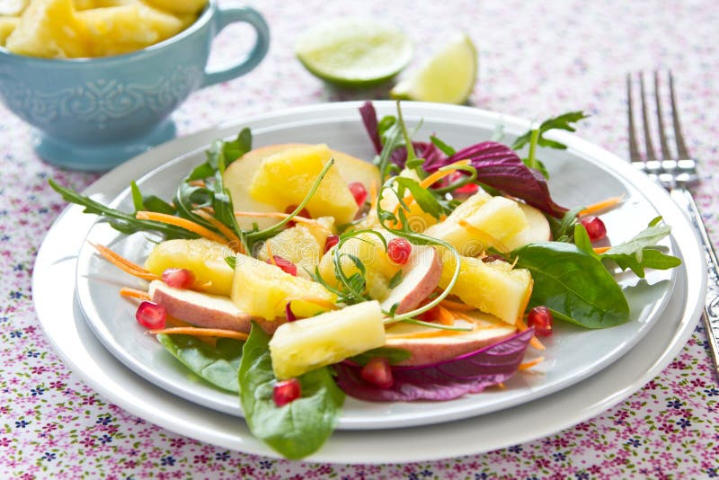 Pineapple,apple and Spinach Salad Stock Photo - Image of pomegranate ...