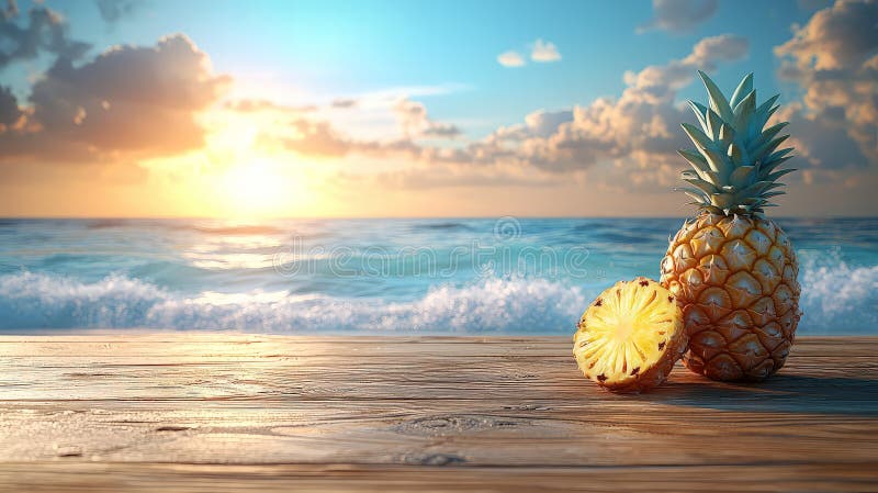 Pineapple on Beach at Sunset Stock Image - Image of ripe, juicy: 365237565