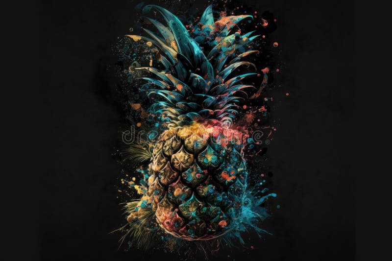 Art Pineapple Black Background. Generative AI Stock Illustration ...