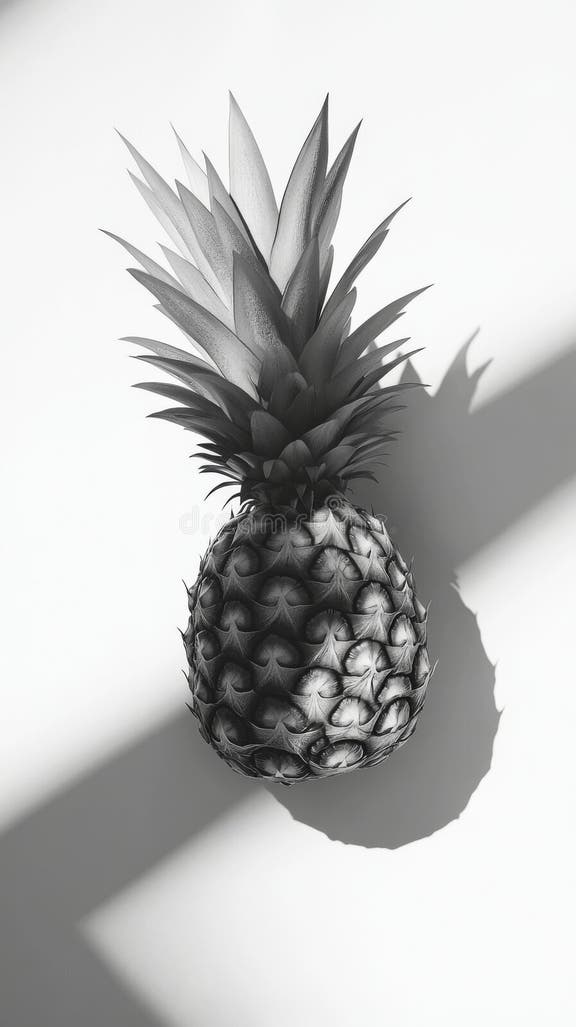 Pineapple in Black and White with Sharp Shadow on White Background ...