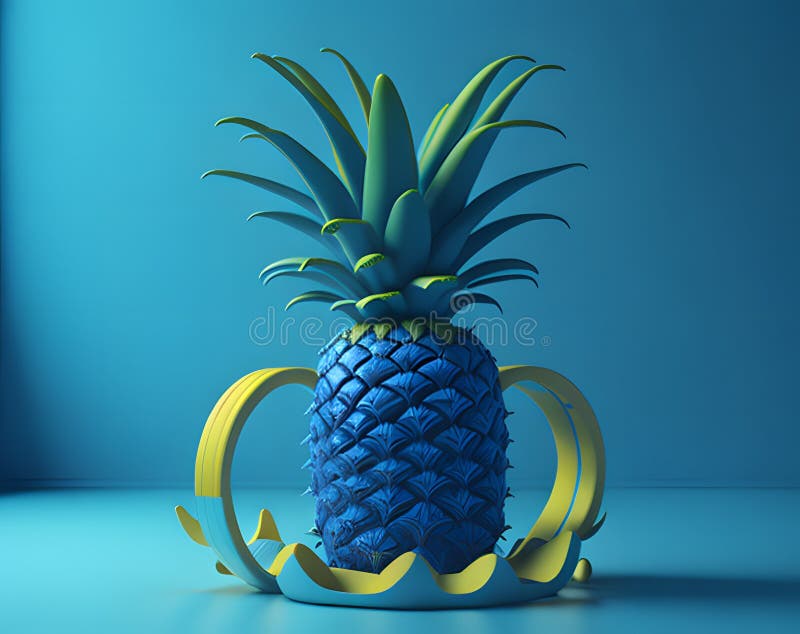 Pineapple with Blue Background 3 D Rendering Stock Illustration ...
