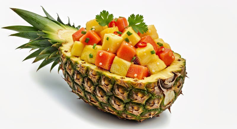 Pineapple Boat Fruit Salad Presentation: Vibrant Mango, Papaya ...