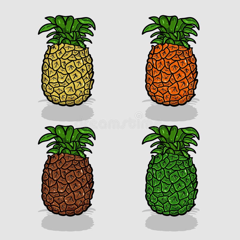 Pineapple Cartoon with Four Color Different. Simple Effect Stock Vector ...