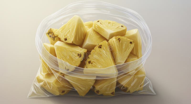 Pineapple Chunks in Plastic Bag Close-up Shot for Tropical Fruit ...