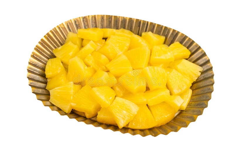 Pineapple Chunks Slices in a Plate Isolated on White Background. Top ...
