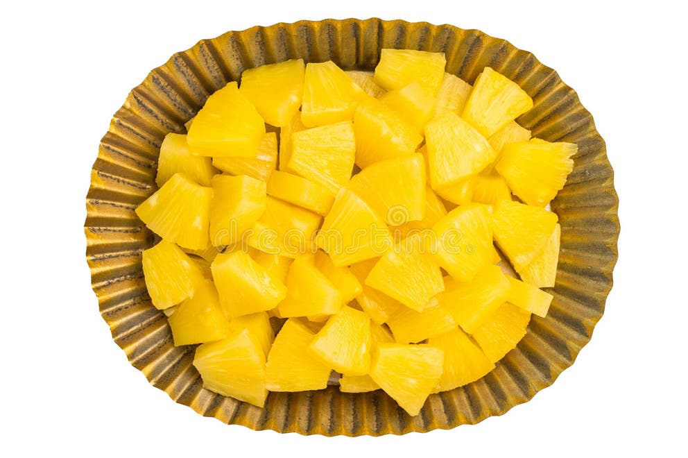 Pineapple Chunks Slices in a Plate Isolated on White Background. Top ...
