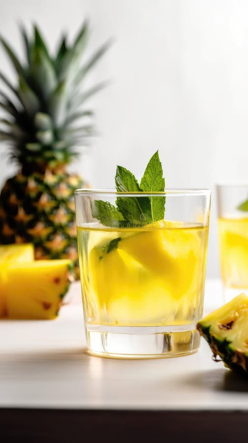 Pineapple Cocktail. Summer Refreshing Tropical Drink Stock Image - Image of mint, straw: 274760657