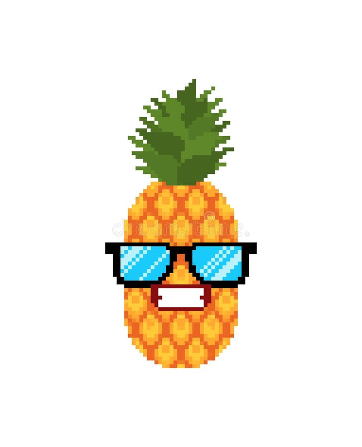Pineapple Cool with Glasses Pixel Art. 8 Bit Vector Illustration Stock ...