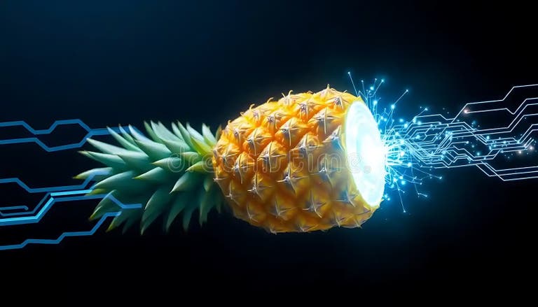 A Pineapple with Digital Elements on a Dark Background Stock Illustration - Illustration of ...