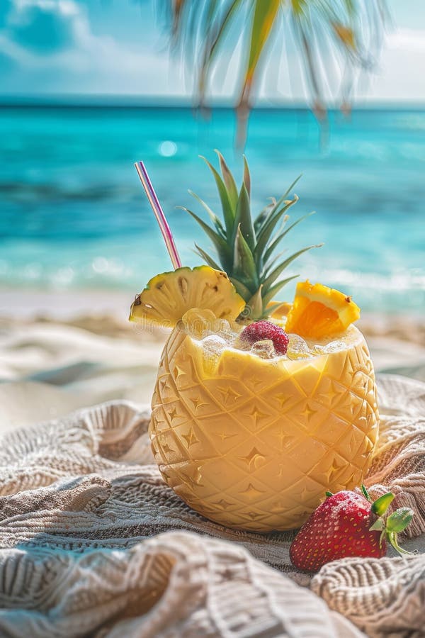 A Pineapple Drink in a Glass with a Slice of Pineapple. Generative AI ...
