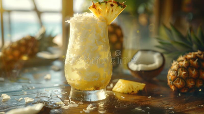 Pineapple Drink on Wooden Table Stock Photo - Image of fruit, pineapple ...