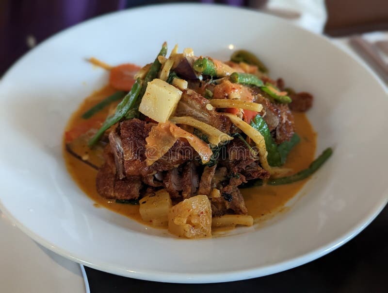 Pineapple duck crispy Thai stock photo. Image of vegetable - 267865344