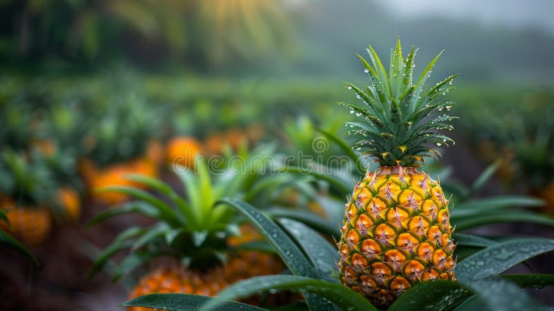 Pineapple in a Field with Sunrise Stock Image - Image of farm ...