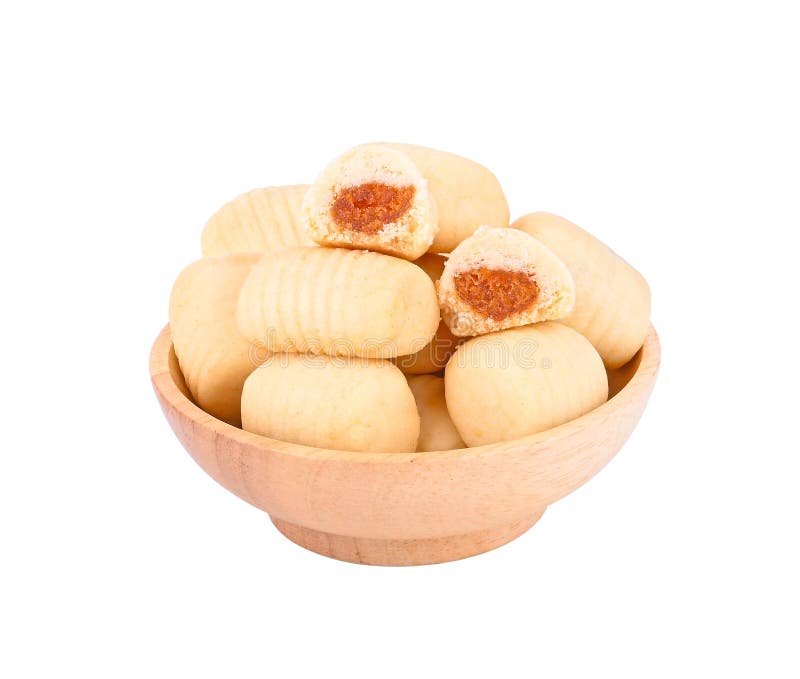 Pineapple Filled Cocoon Shape Cookies in Bowl on White Background Stock ...