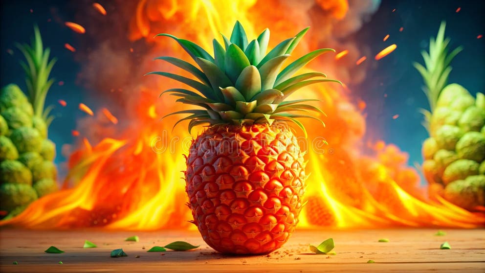 Pineapple on Fire. a Bold and Fiery Fruit Illustration Stock ...