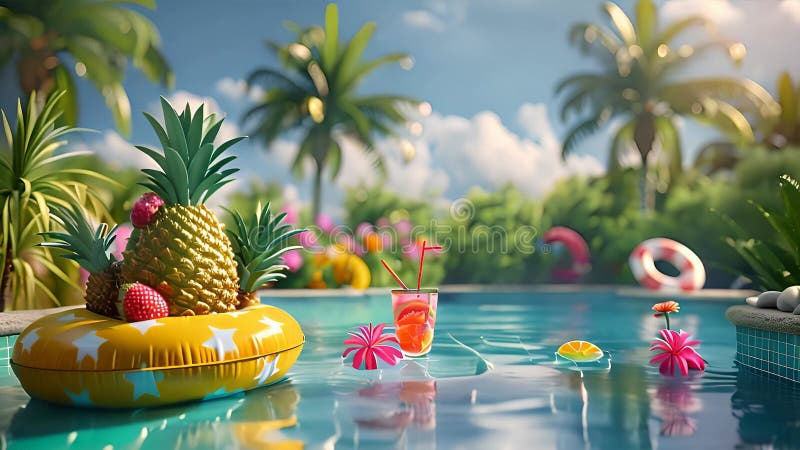 Pineapple Float and a Refreshing Cocktail Float in a Pool, Surrounded ...