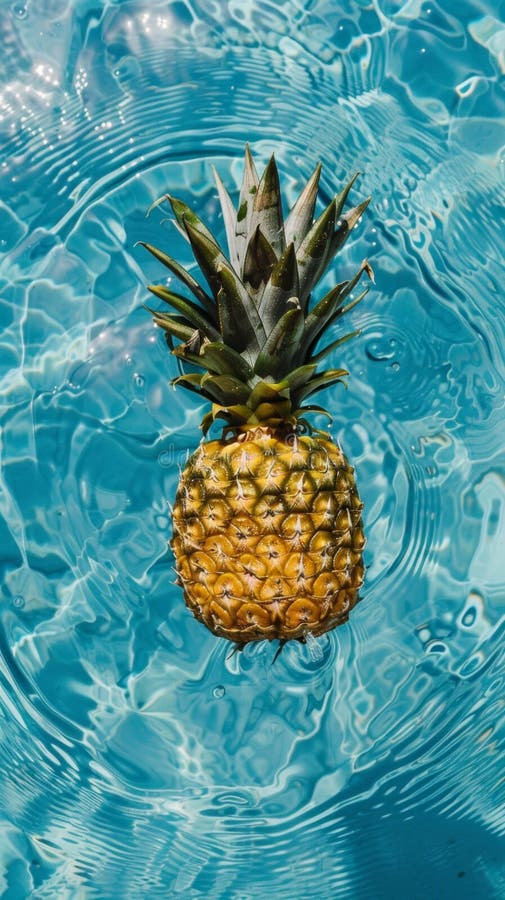 Pineapple Floating in Blue Water Stock Photo - Image of ripe, holiday ...