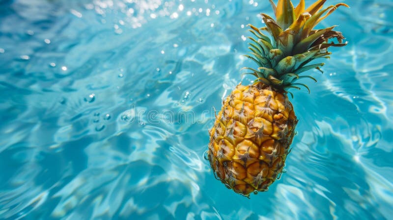 Pineapple Floating in Clear Blue Water Stock Photo - Image of ...