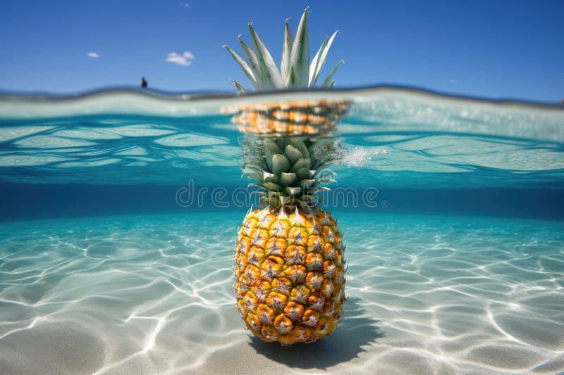 Pineapple Floating in Crystal Clear Beach Waves Stock Photo - Image of ...