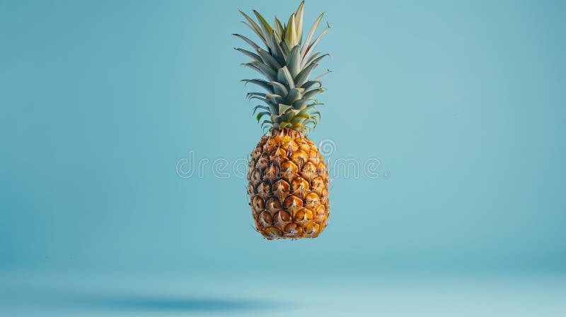 A Pineapple Floating in Midair Against a Blue Backdrop` Stock Image ...
