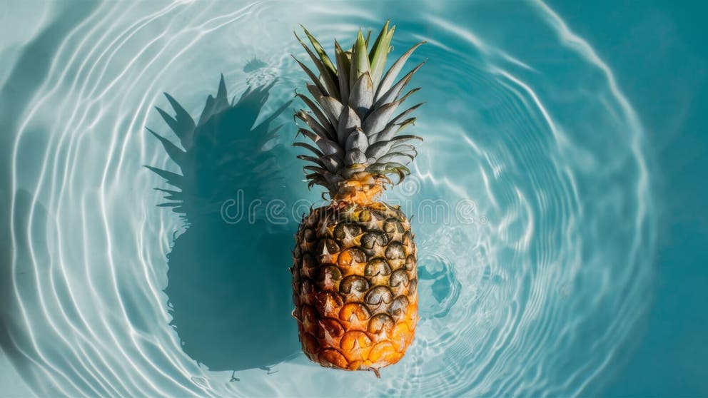 A Pineapple is Floating in a Pool of Water with Blue Sky, AI Stock ...