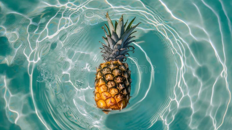 A Pineapple Floating in the Water with a Clear Blue Background, AI ...
