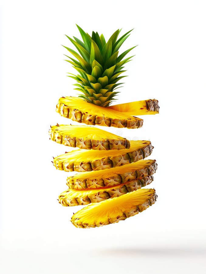 A Pineapple is Flying through the Air with a White Background Stock ...