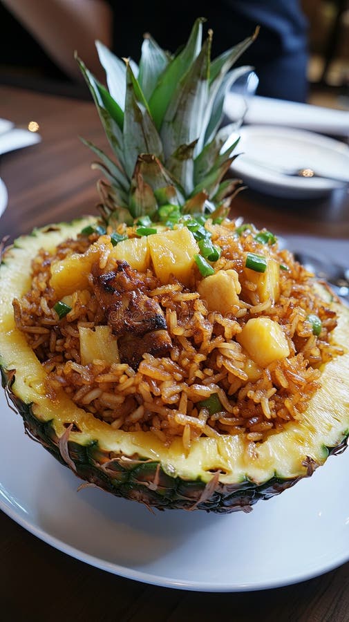 Pineapple Fried Rice in Half Pineapple. Stock Image - Image of spicy ...