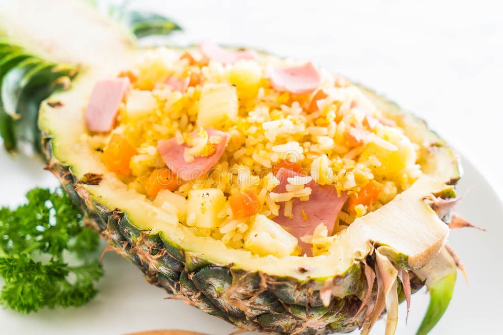Pineapple Fried Rice with Ham Stock Photo - Image of tropical, white ...