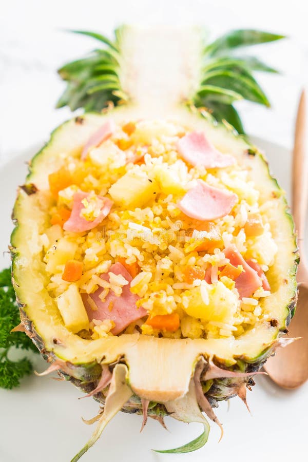 Pineapple Fried Rice with Ham Stock Image - Image of seafood, hawaiian ...