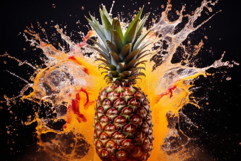 Pineapple Fruit Explosion with Vibrant Juice Splash Stock Image - Image ...