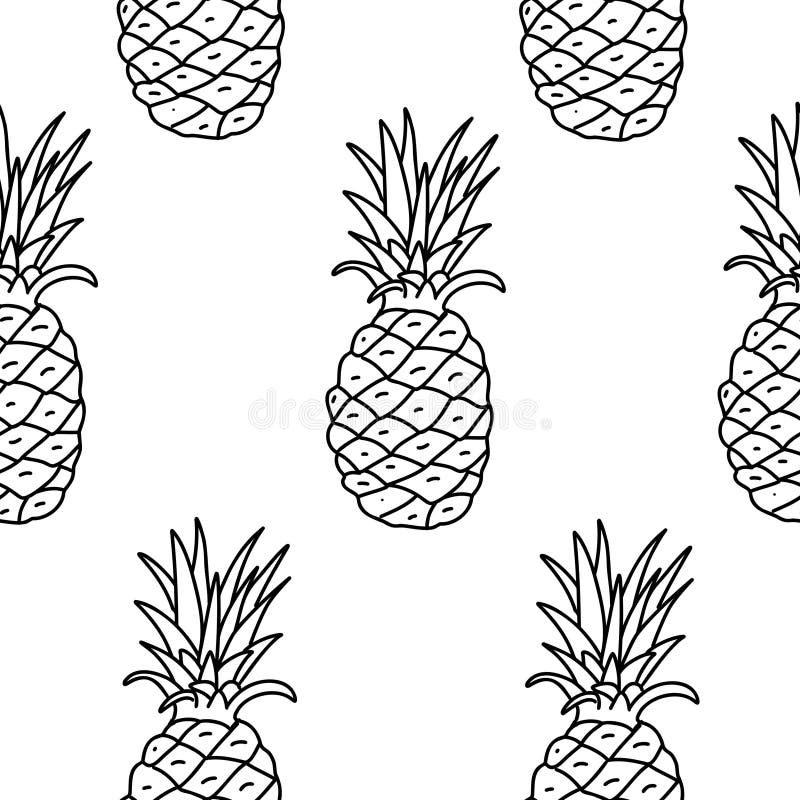 Pineapple Fruit Seamless Pattern. Exotic Fruit Drawing in Doodle Style ...
