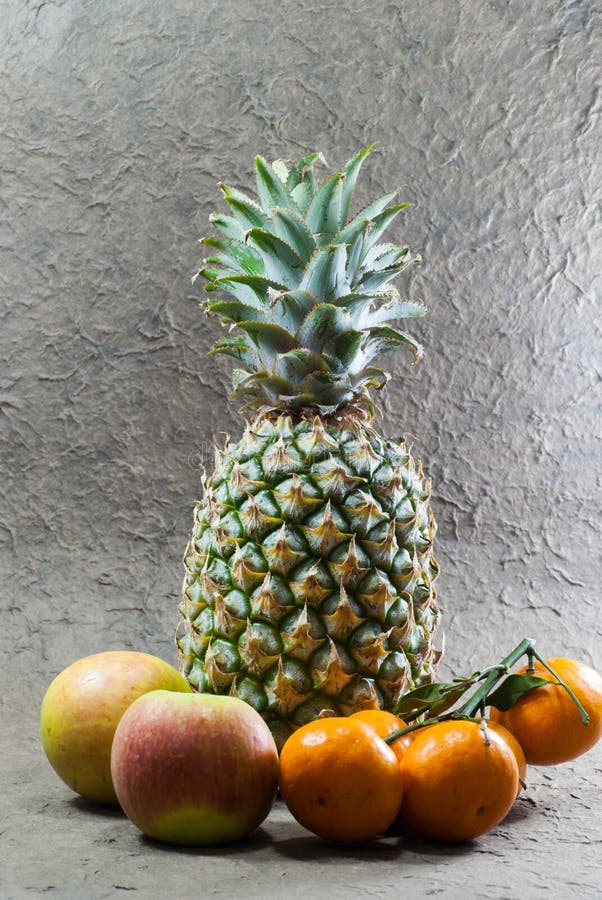 Fruit Of Pineapple, Orange, And Apples Stock Photo - Image of nature ...