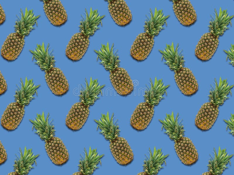 Pineapple Fruits Pattern on Blue Background Stock Image - Image of ...