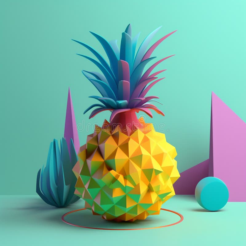 Pineapple with Geometric Objects in Summer Concept in Trending Color ...