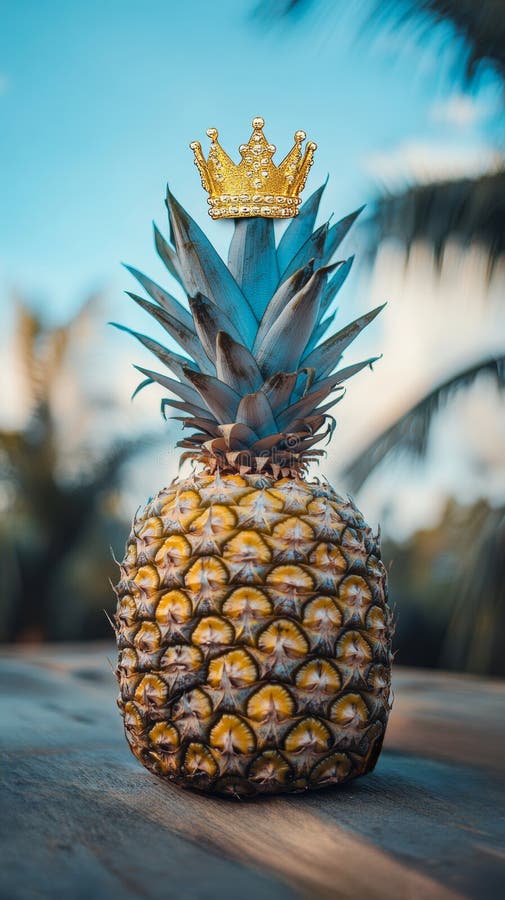 Pineapple with Golden Crown Against Blue Sky, Tropical Concept Stock ...